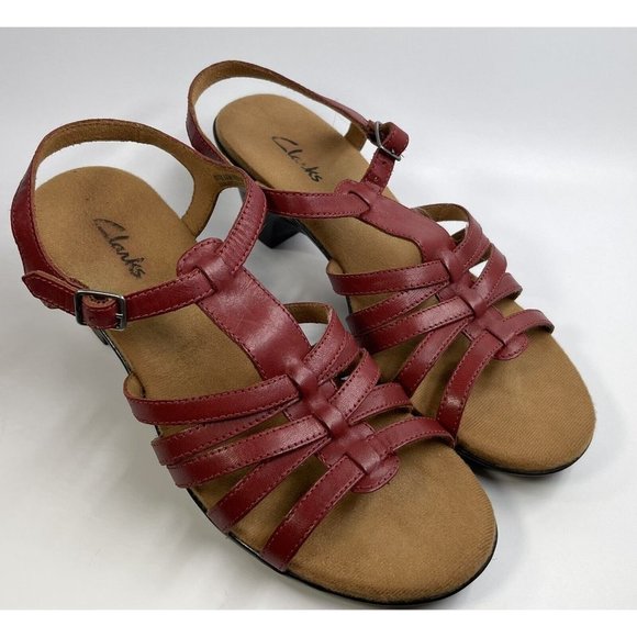 Clarks | Shoes | Clarks Red Leather Slingback Sandals Pumps 25 Heels ...